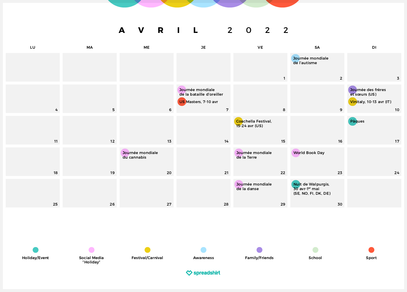 D’avril à juin 2022 – Des occasions pour vos designs - Spreadshirt