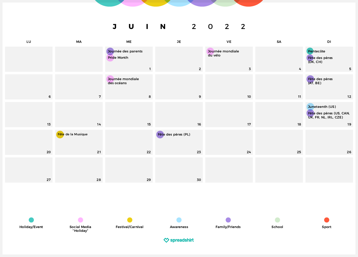 D’avril à juin 2022 – Des occasions pour vos designs - Spreadshirt